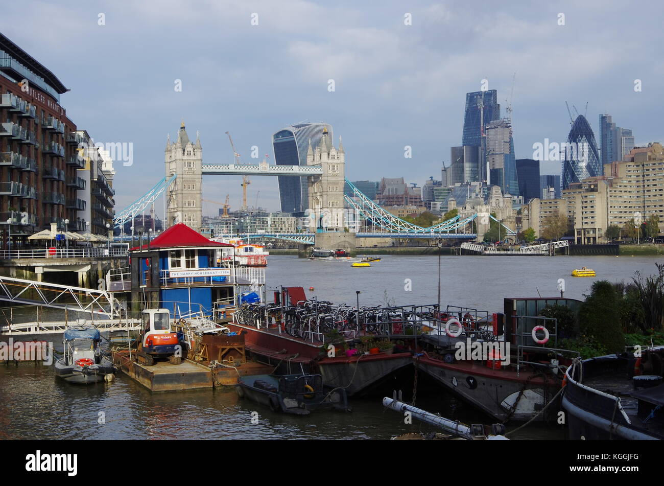 The Tower bridge and the skyscrapers of London from the south bank ...