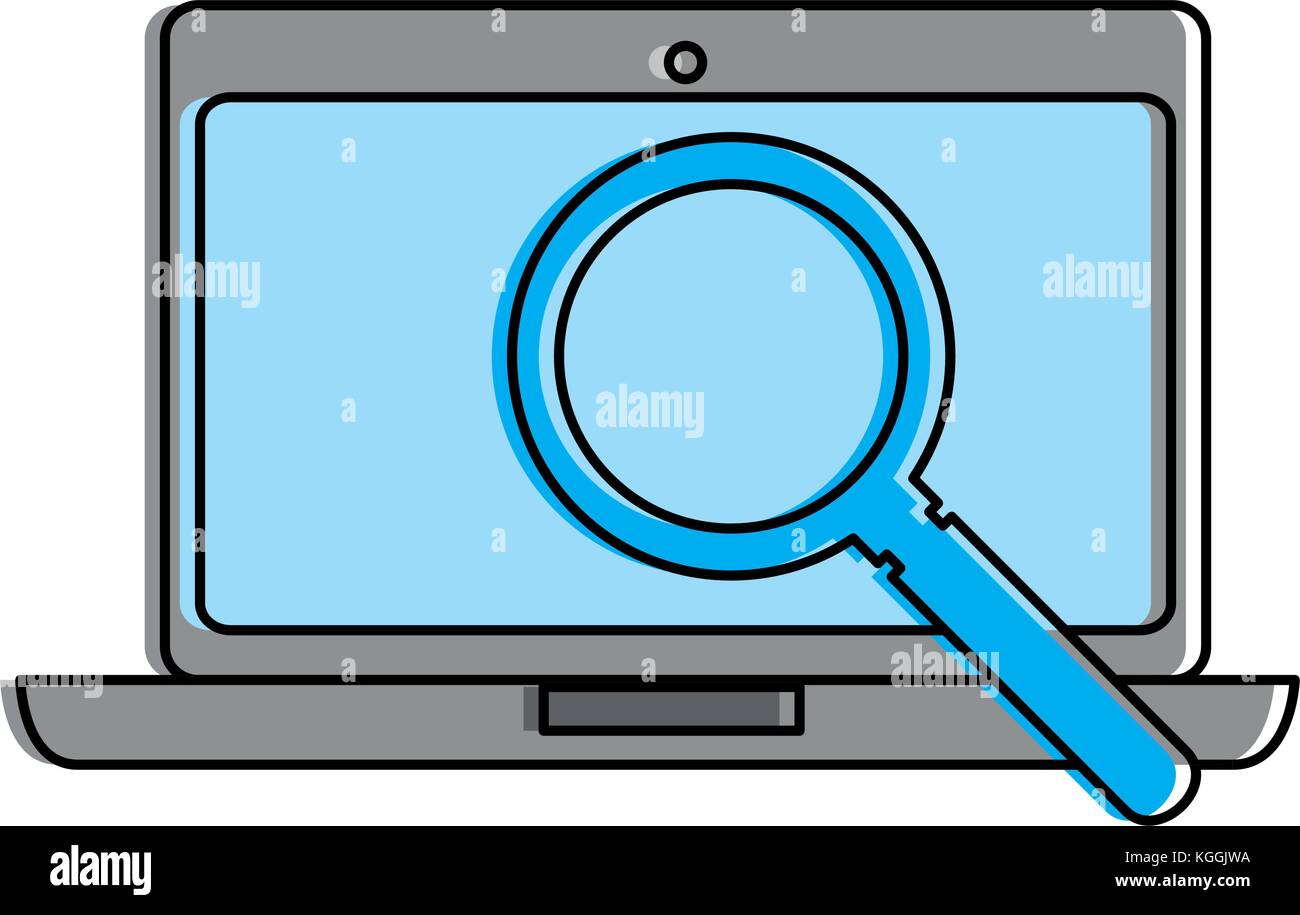 laptop computer with magnifying glass vector illustration design Stock ...