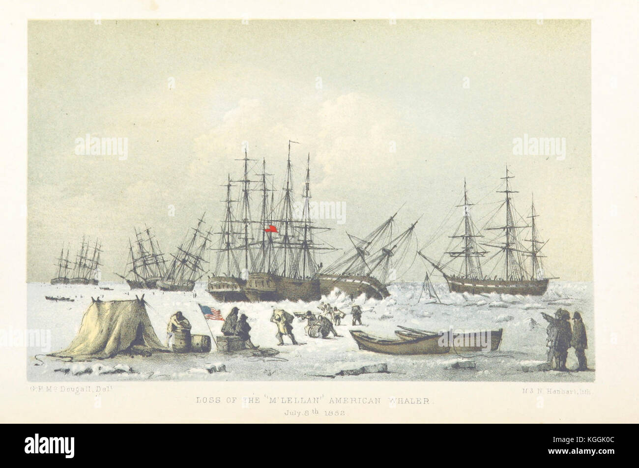 historic drawing vintage image of old sailing ships, H.M. Discovery ...