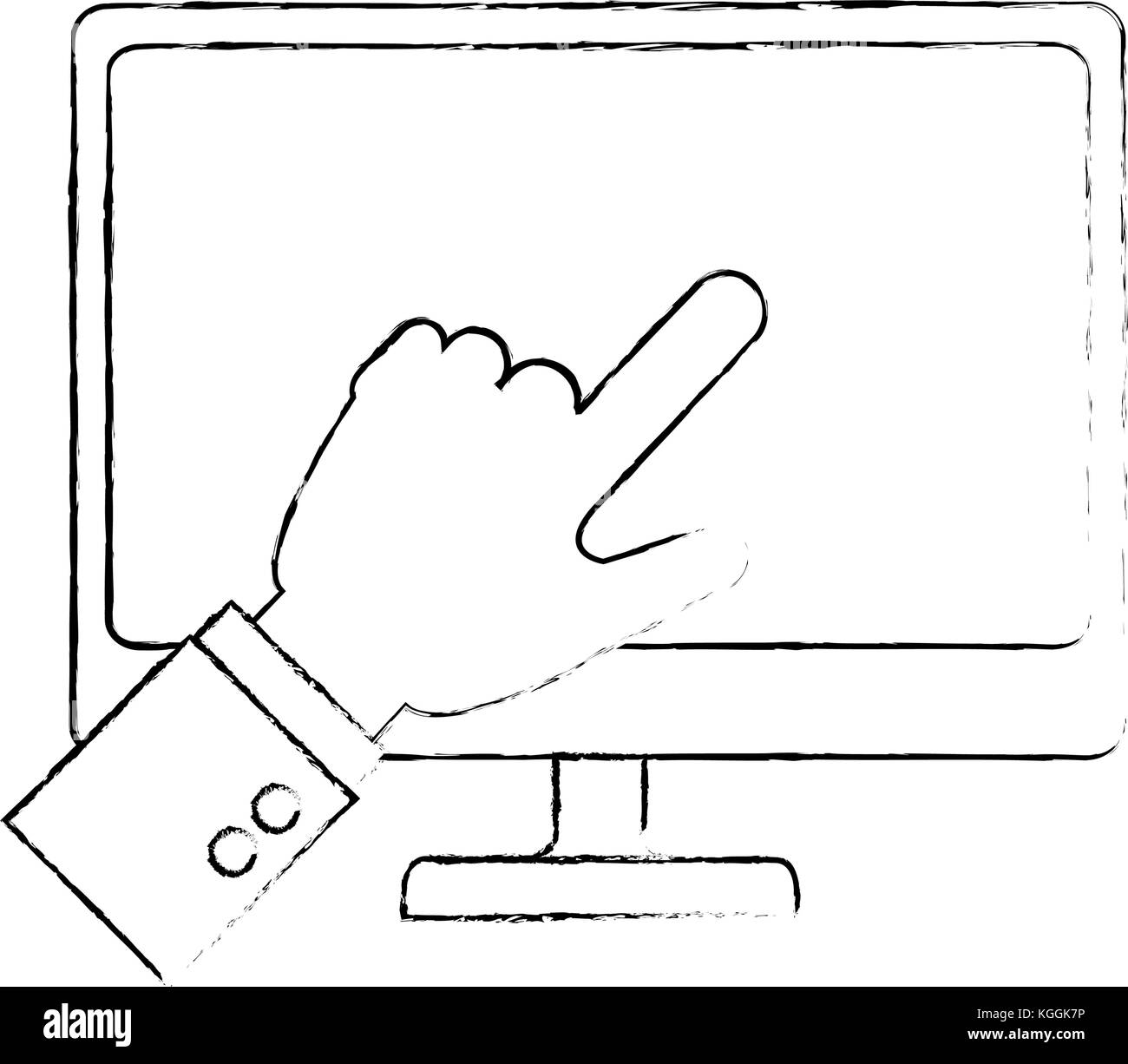 desktop computer with hand touching vector illustration design Stock ...