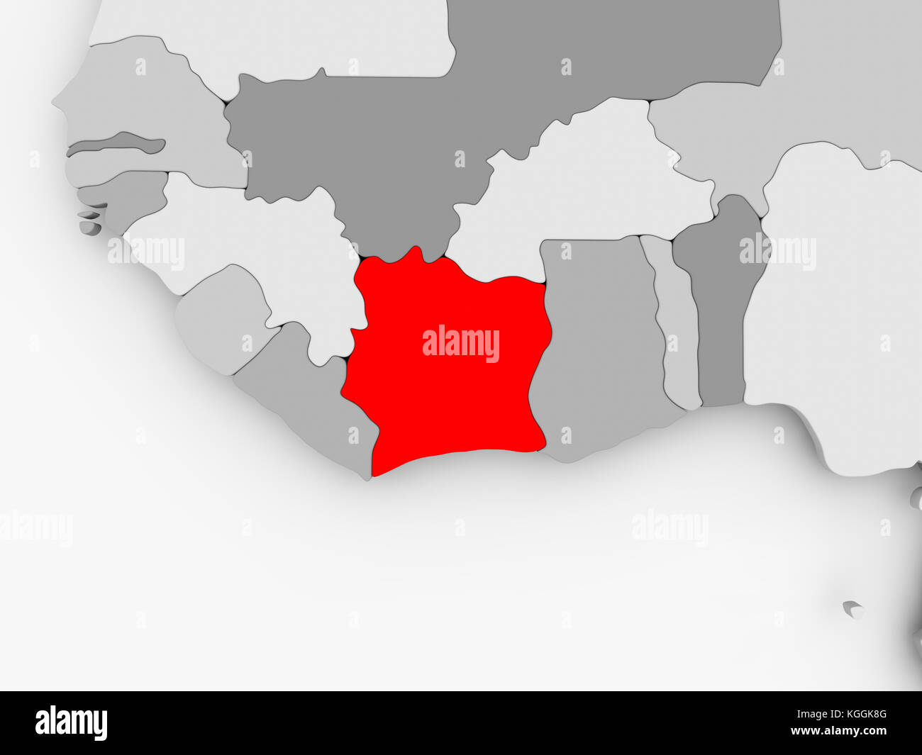 Ivory Coast in red on grey political map. 3D illustration Stock Photo ...