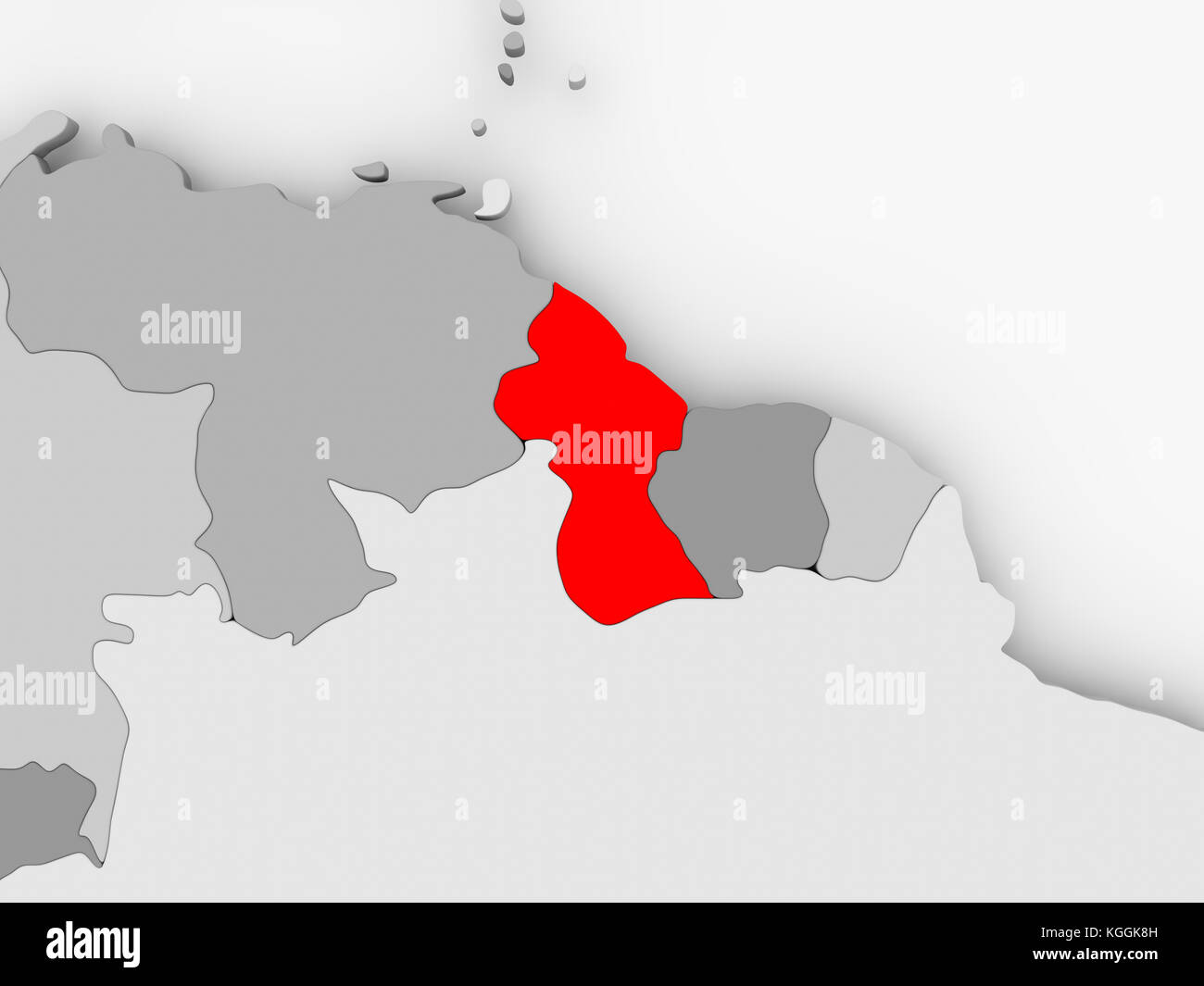 Guyana in red on grey political map. 3D illustration Stock Photo - Alamy