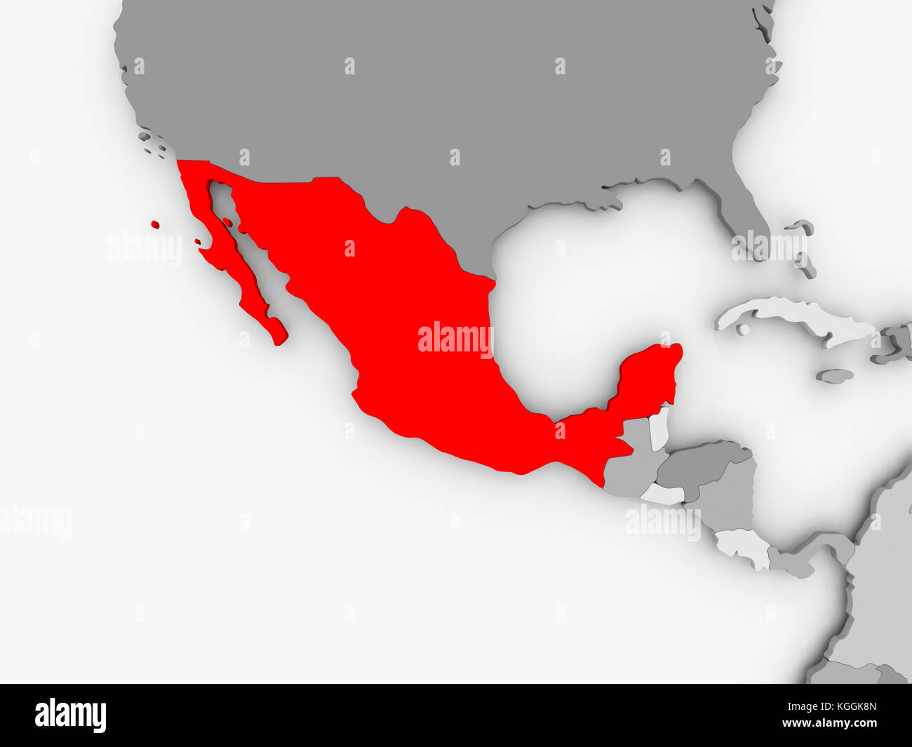 Mexico in red on grey political map. 3D illustration Stock Photo - Alamy