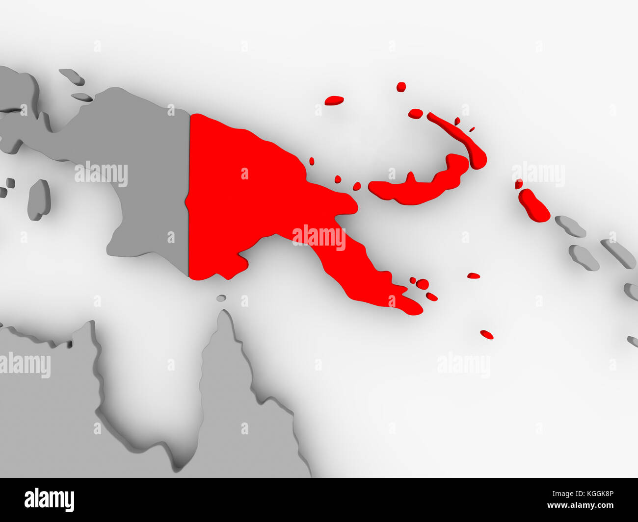 Papua New Guinea in red on grey political map. 3D illustration Stock ...