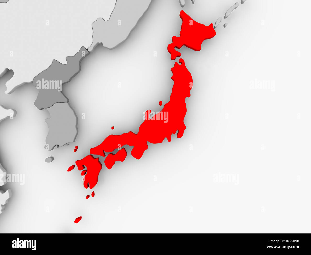 Japan in red on grey political map. 3D illustration Stock Photo - Alamy