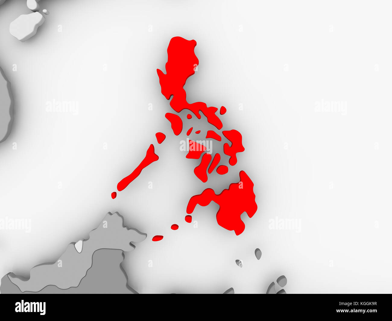Philippines in red on grey political map. 3D illustration Stock Photo ...