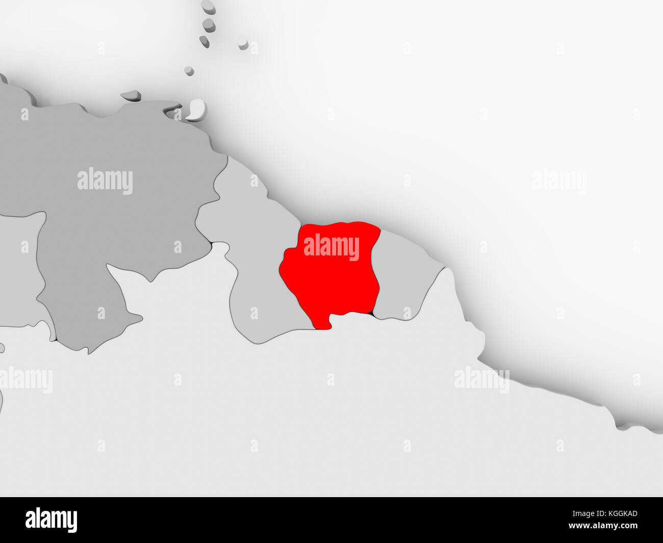 Suriname in red on grey political map. 3D illustration Stock Photo - Alamy
