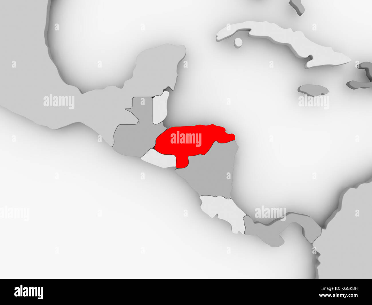 Honduras in red on grey political map. 3D illustration Stock Photo - Alamy