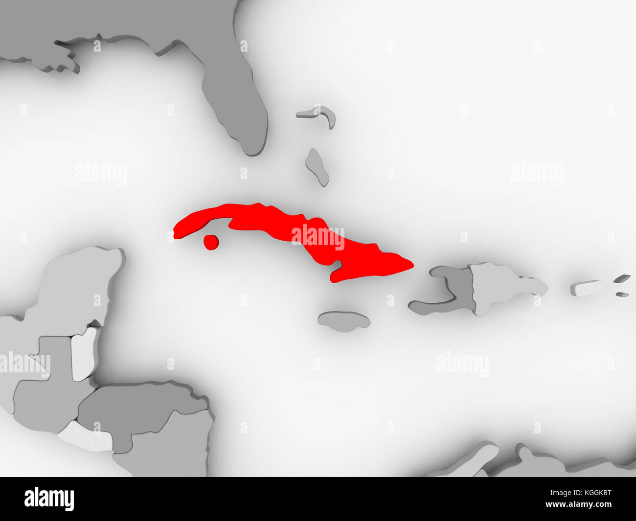 Cuba in red on grey political map. 3D illustration Stock Photo - Alamy