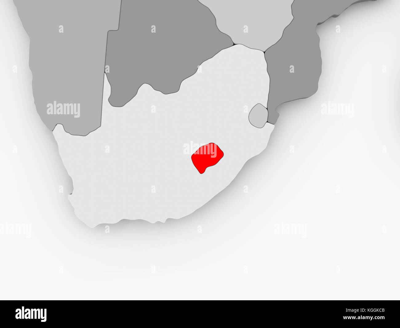 Lesotho in red on grey political map. 3D illustration Stock Photo - Alamy