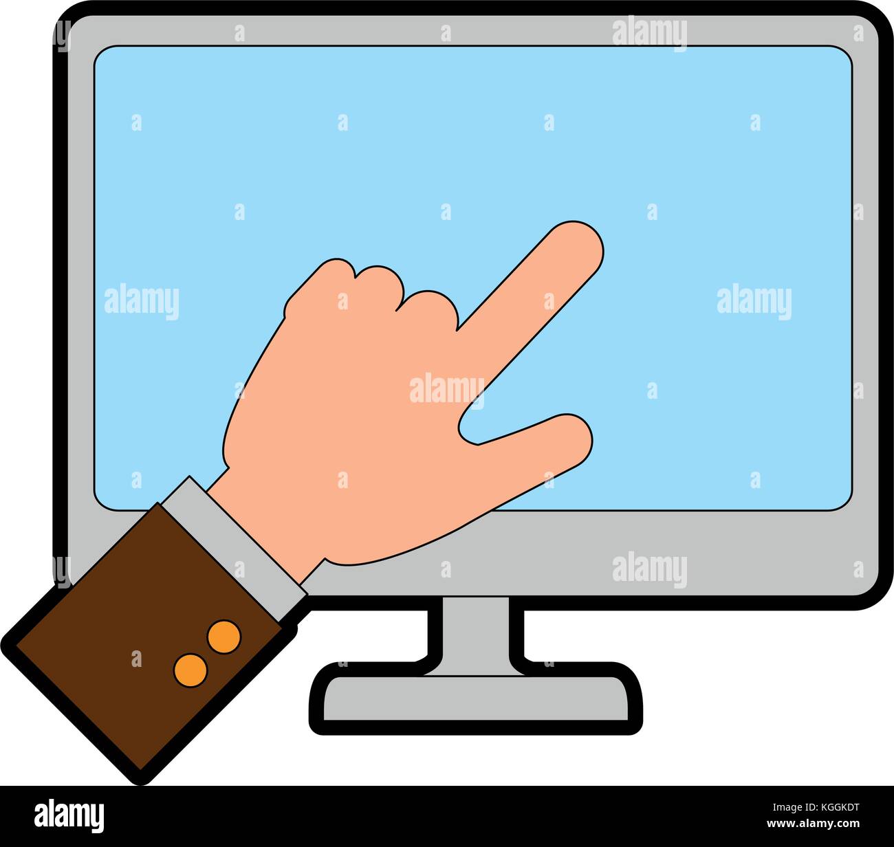 desktop computer with hand touching vector illustration design Stock ...