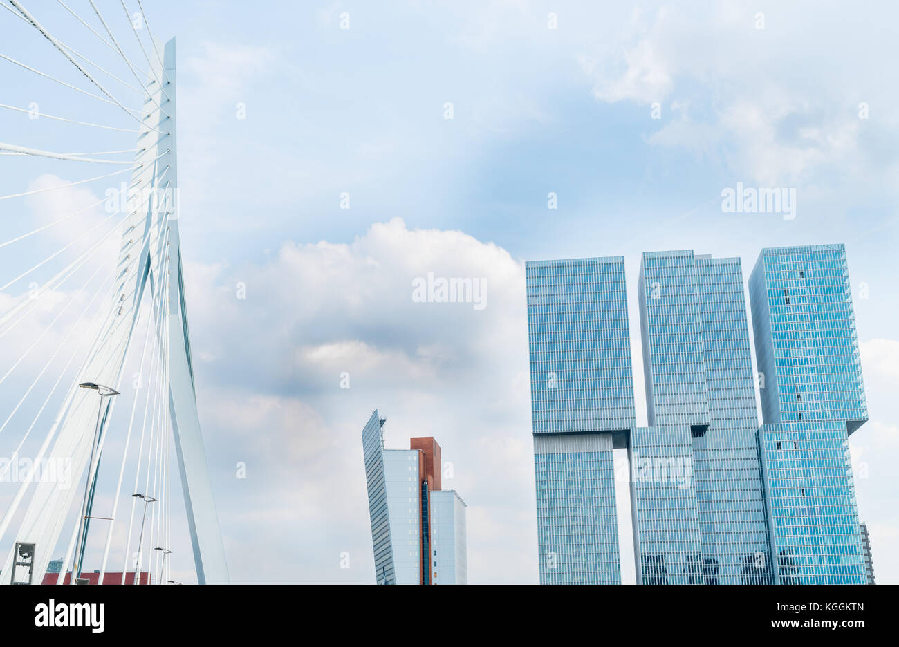 ROTTERDAM, HOLLAND -AUGUST 22, 2017; Erasmus Bridge and ultramodern ...