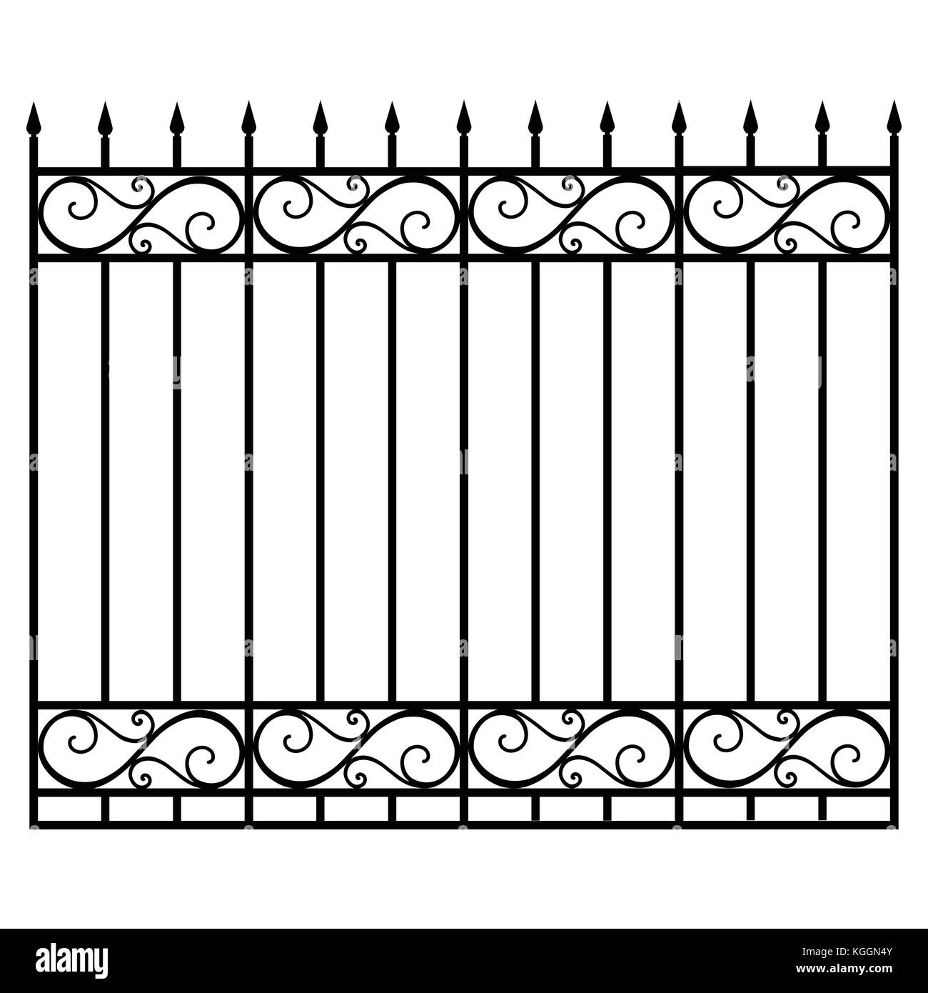 Vector illustration wrought iron modular railing and fence. Vintage ...