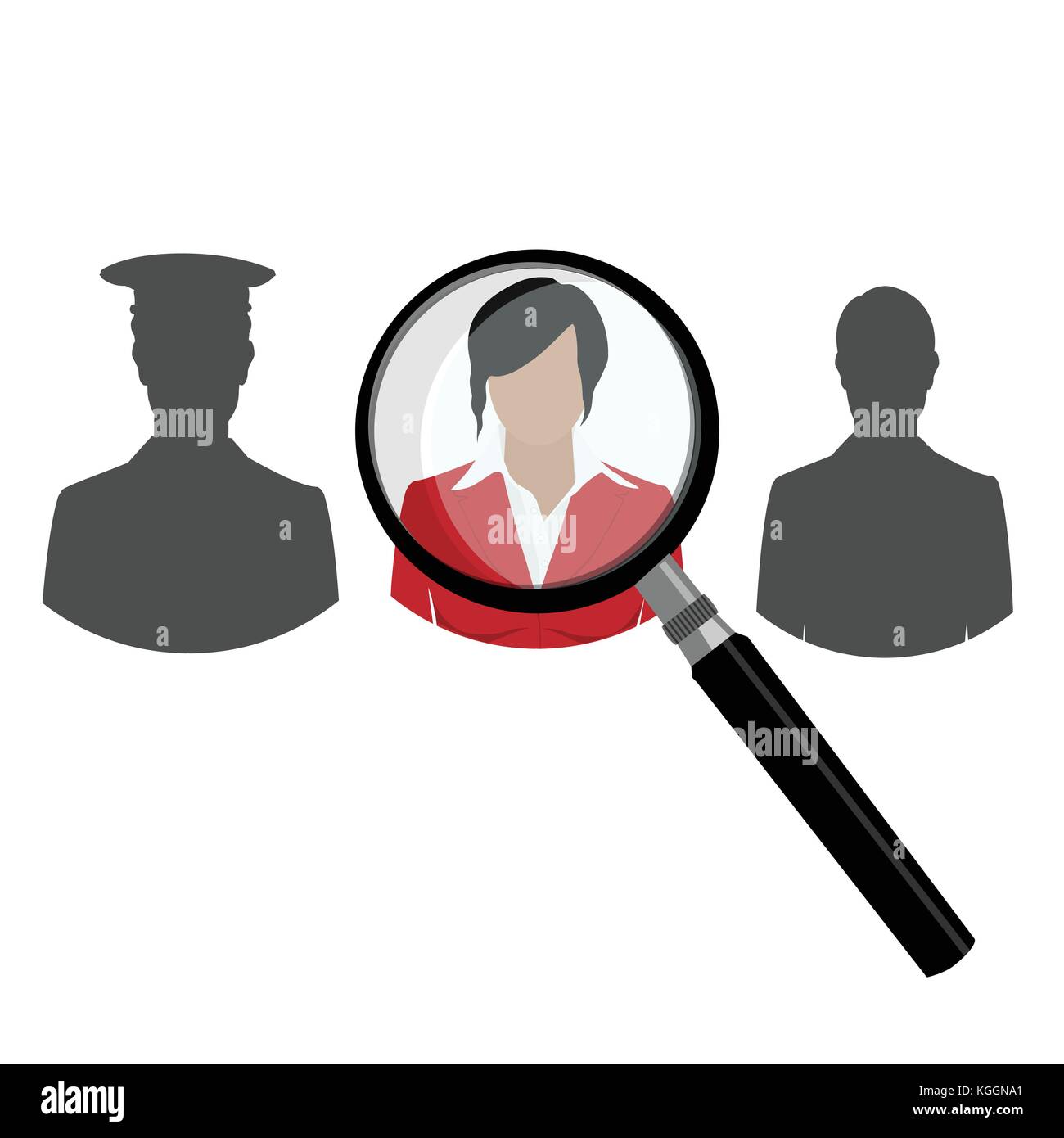 HR with magnifier looking for worker . A magnifying glass finds ...