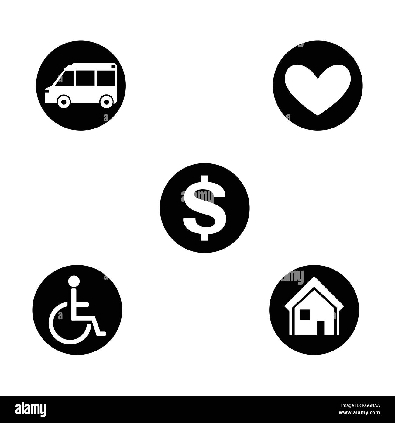 Vector illustration set, collection round, black and white flat icons ...