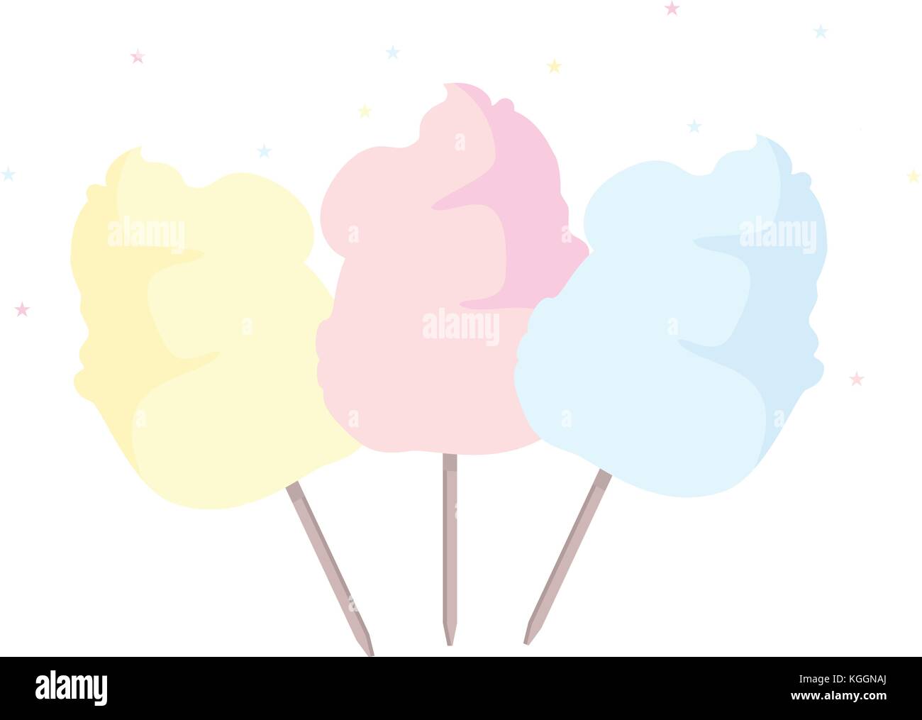 Vector illustration sweet pink, orange and blue cotton candy icon set ...