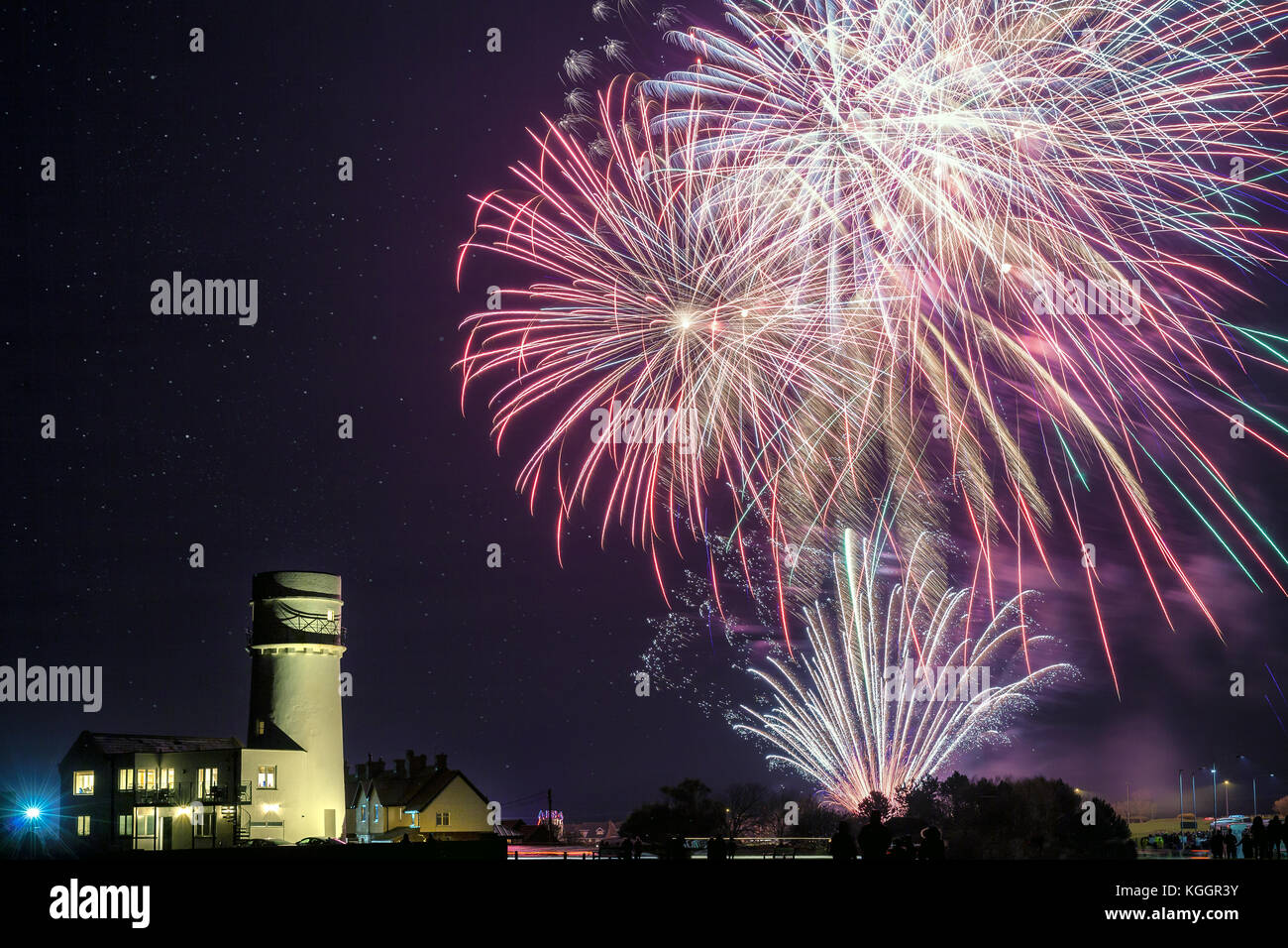Fireworks night at Hunstanton cliff top near the old lighthouse ...
