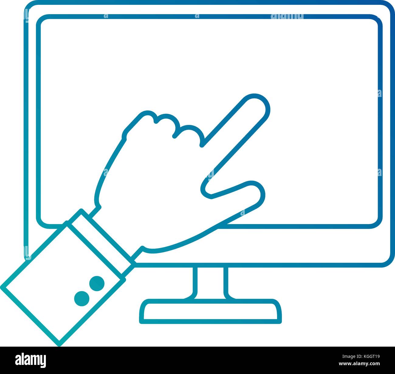 desktop computer with hand touching vector illustration design Stock ...