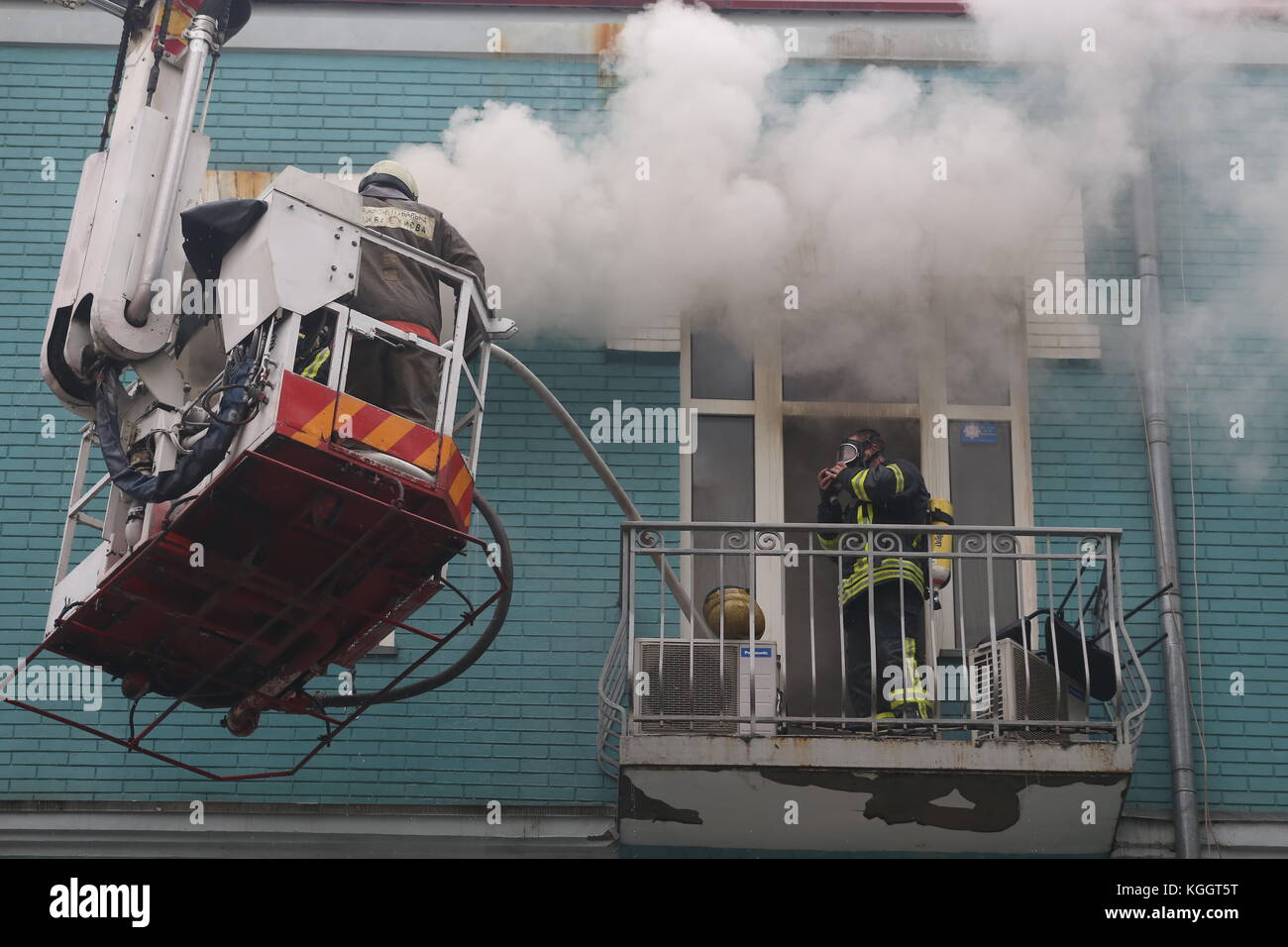 Fire in a historic city-center building. Fire in the office center ...
