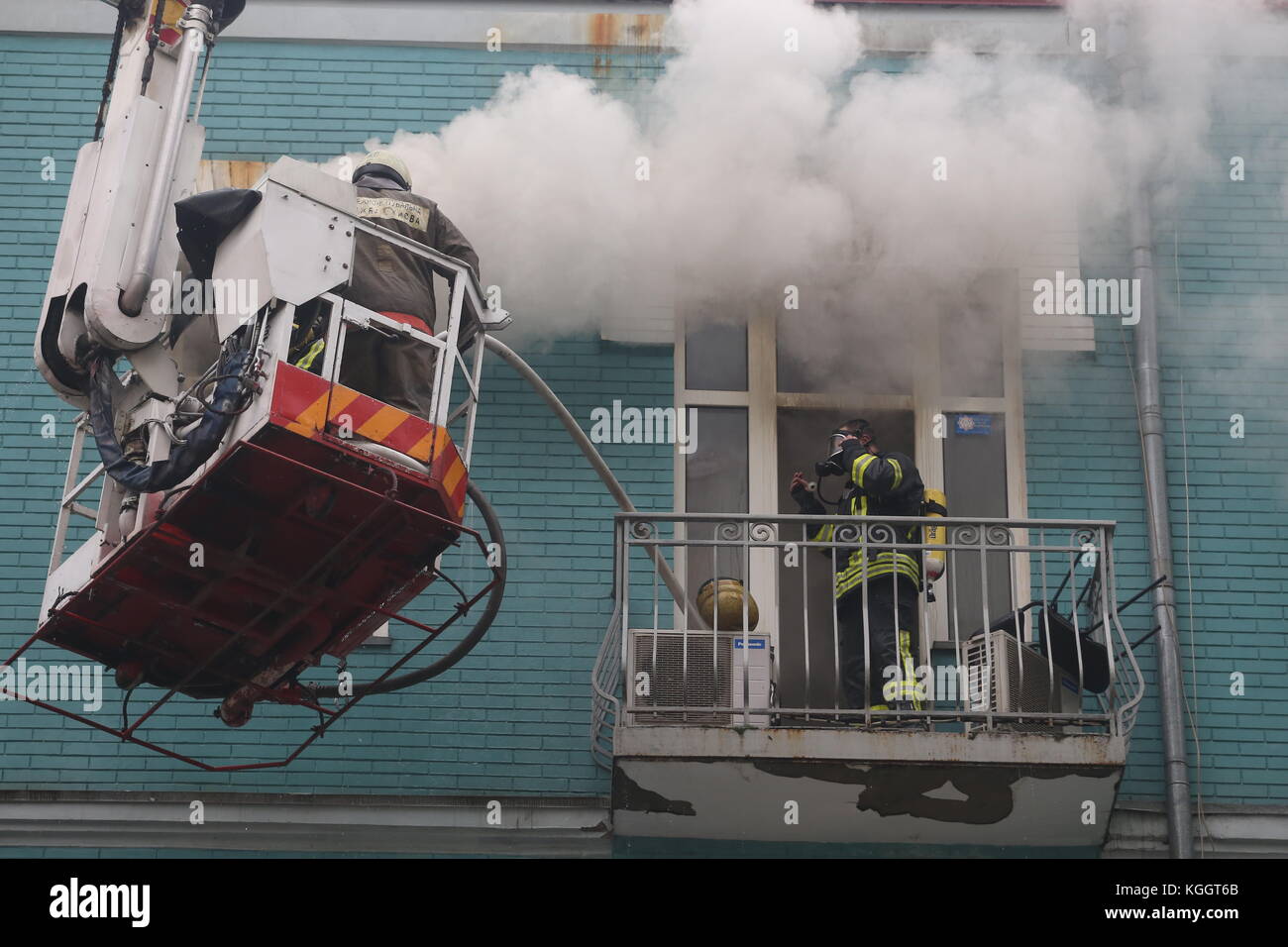Fire in a historic city-center building. Fire in the office center ...