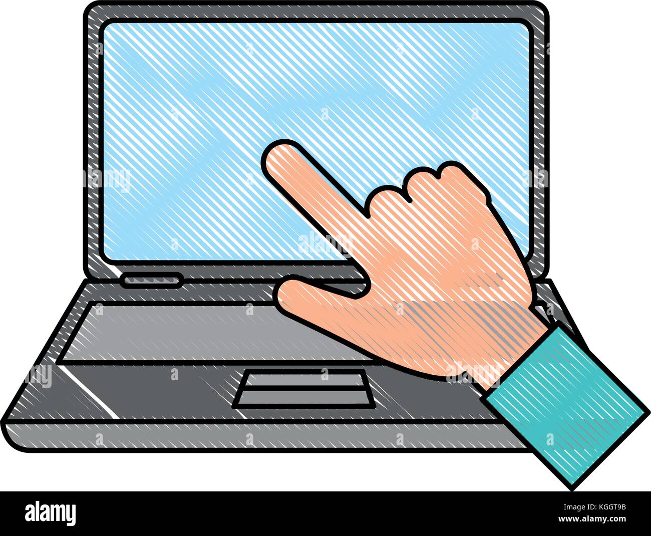 laptop computer with hand touching vector illustration design Stock ...