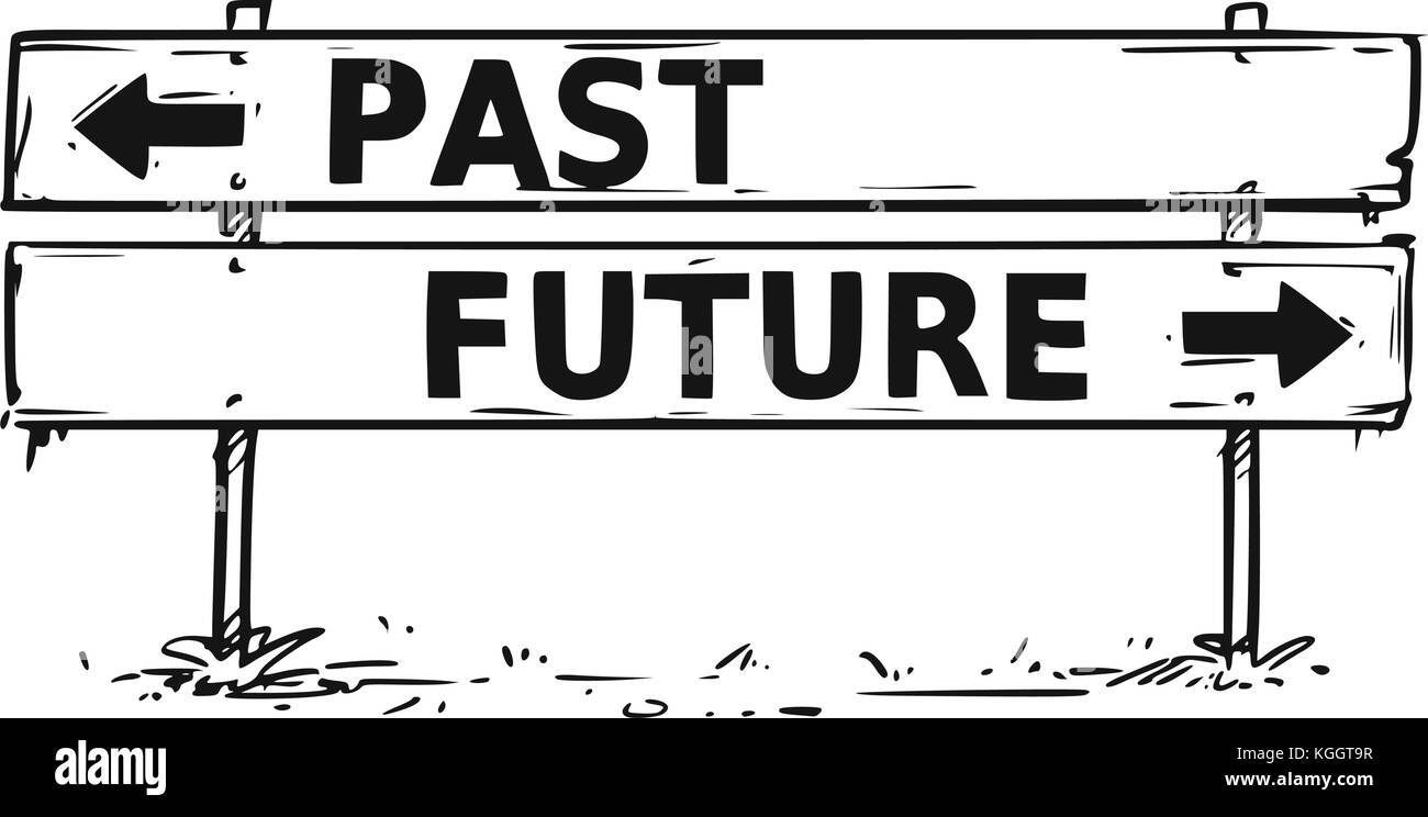 Vector drawing of past or future business decision road block arrow ...