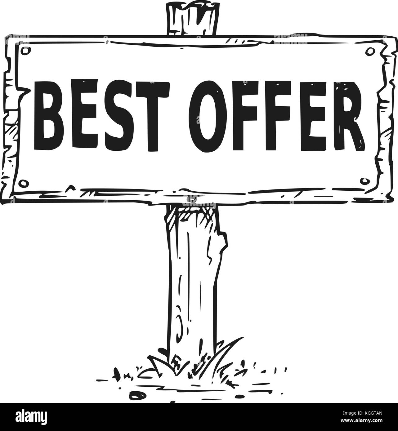 Vector drawing of wooden sign board with business text best offer Stock ...