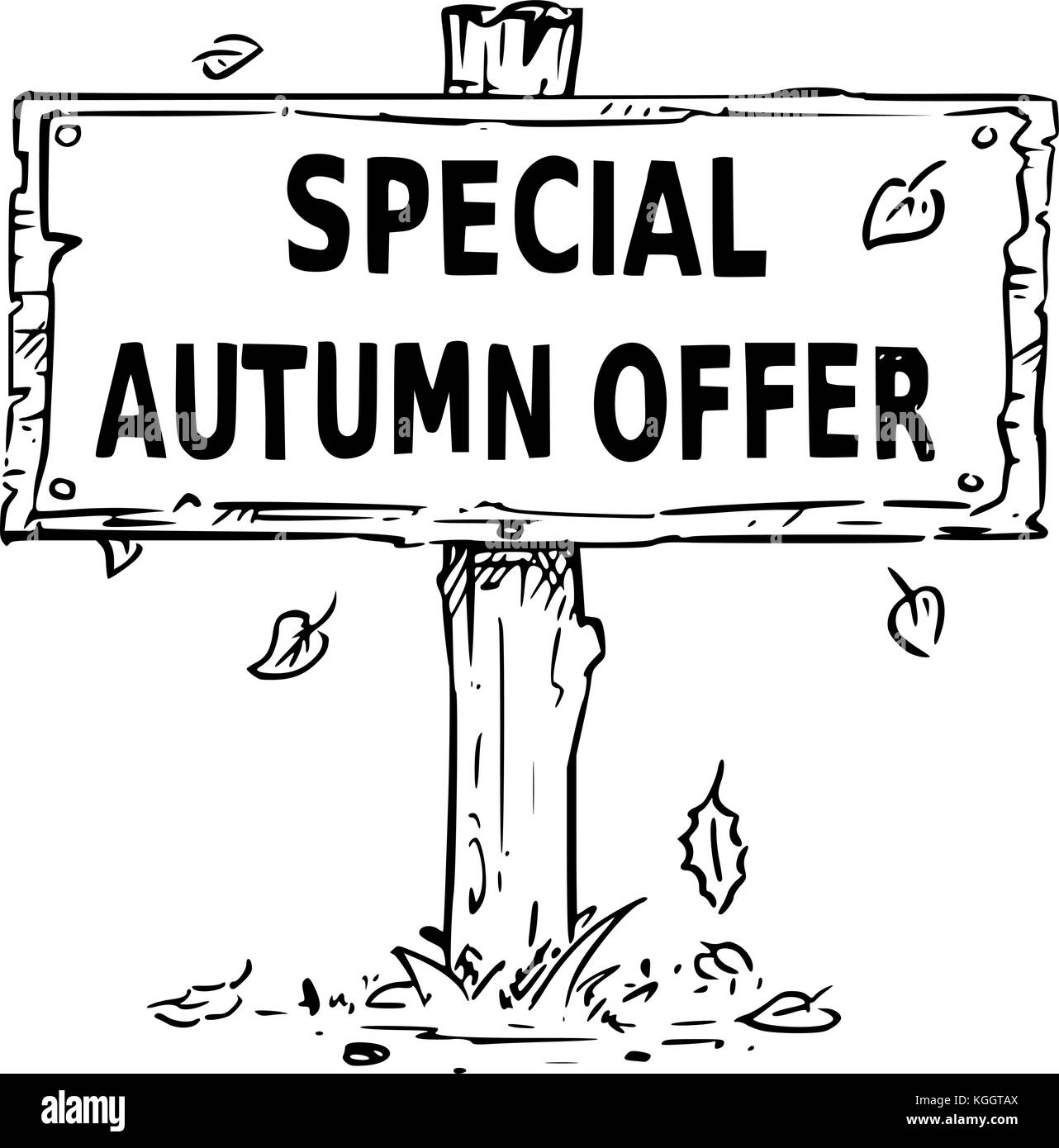 Vector drawing of wooden sign board with business text special autumn ...