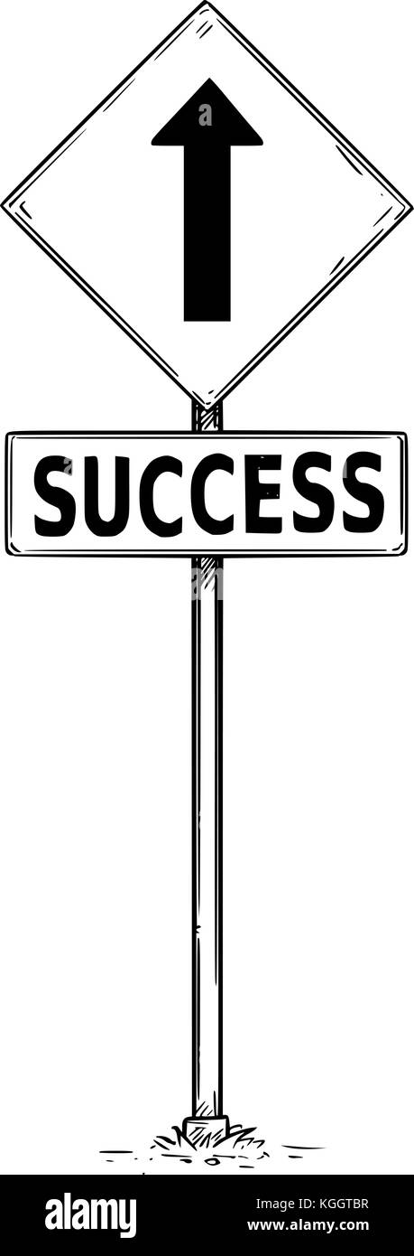 Vector drawing of one way arrow traffic sign with success business text ...