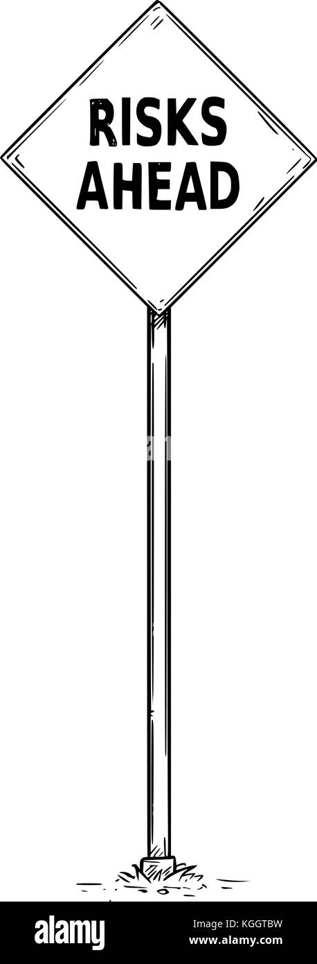 Vector drawing of arrow traffic sign with risk ahead business text ...