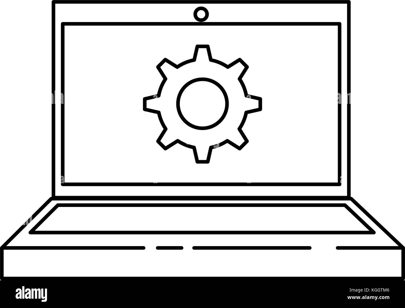 Laptop with gear Black and White Stock Photos & Images - Alamy