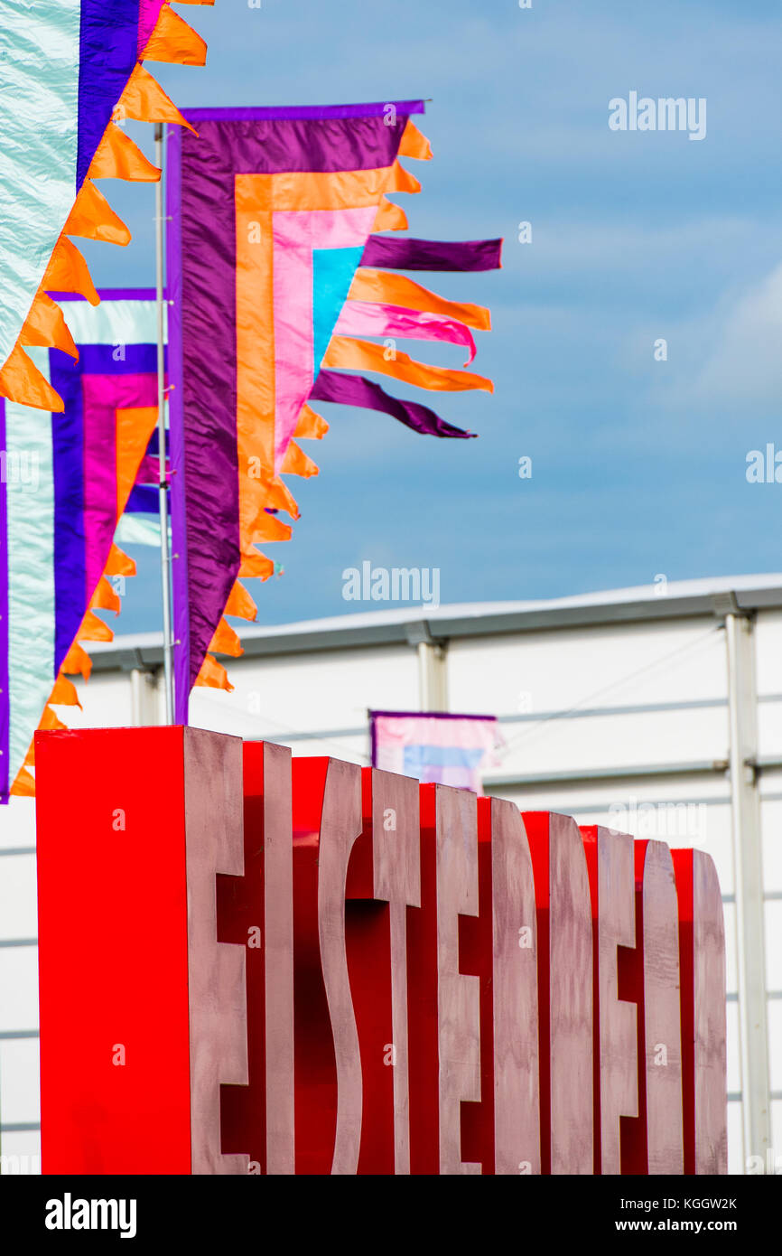 Signs and banners at The National Eisteddfod of Wales, 2017. The ...