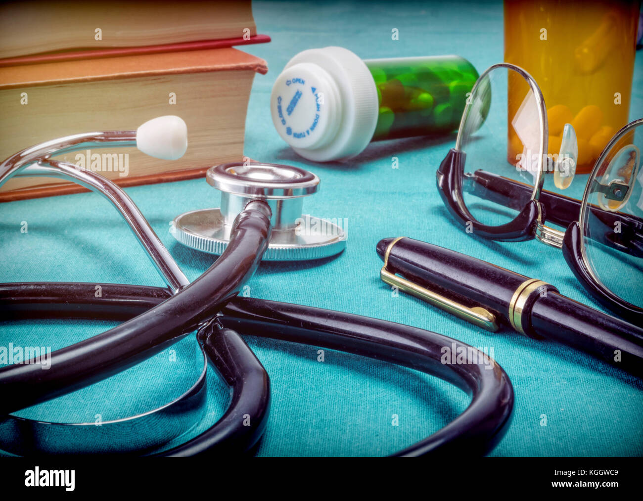 Diverse medical material along with several medicine books in a ...