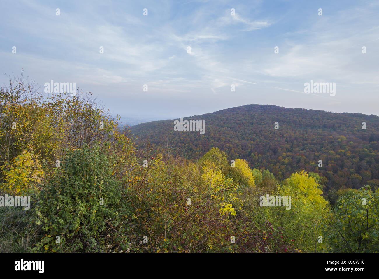 Mountain with rocks in the fall yellow and red color. Autumn scene ...