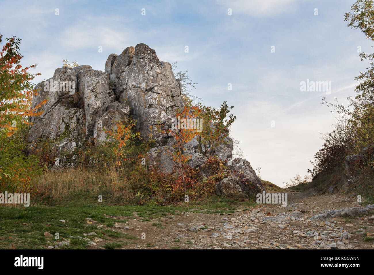 Mountain with rocks in the fall yellow and red color. Autumn scene ...