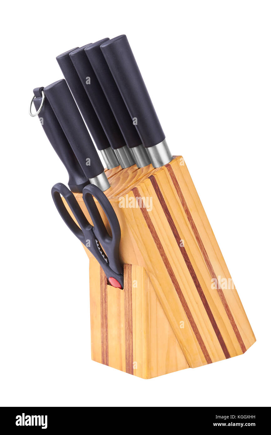 Knife block, isolated on a white background Stock Photo - Alamy