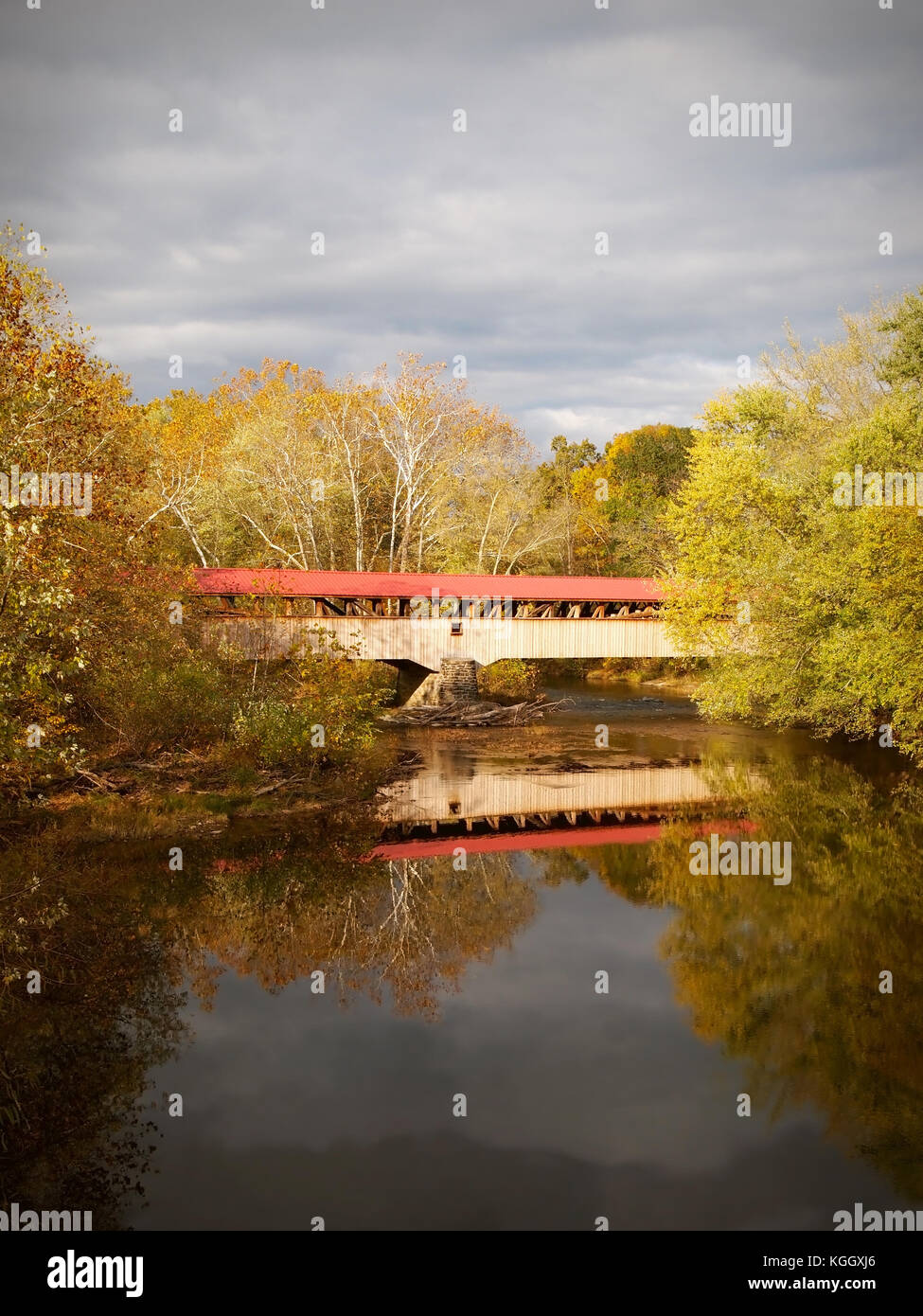 Vertical photograph of the Academia Pomeroy Covered Bridge, across the ...
