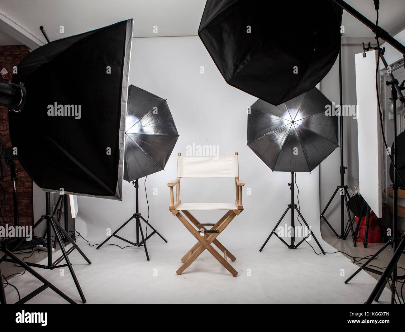 Empty photo studio with lighting equipment.Photo studio with modern ...