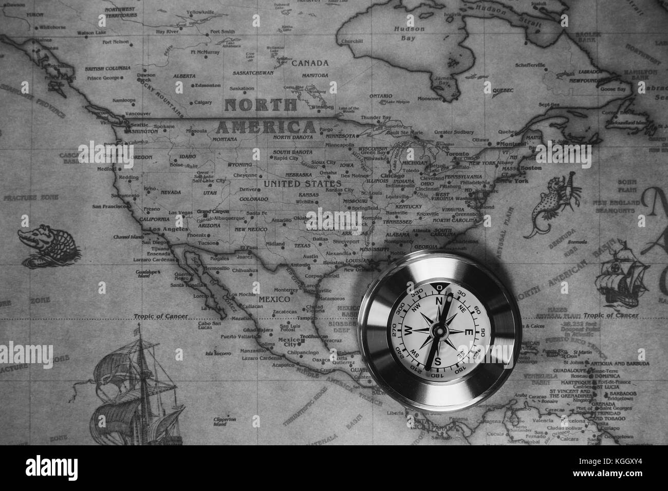 Old Compass On Vintage Map Adventure Stories Background Retro Style The Map Used For