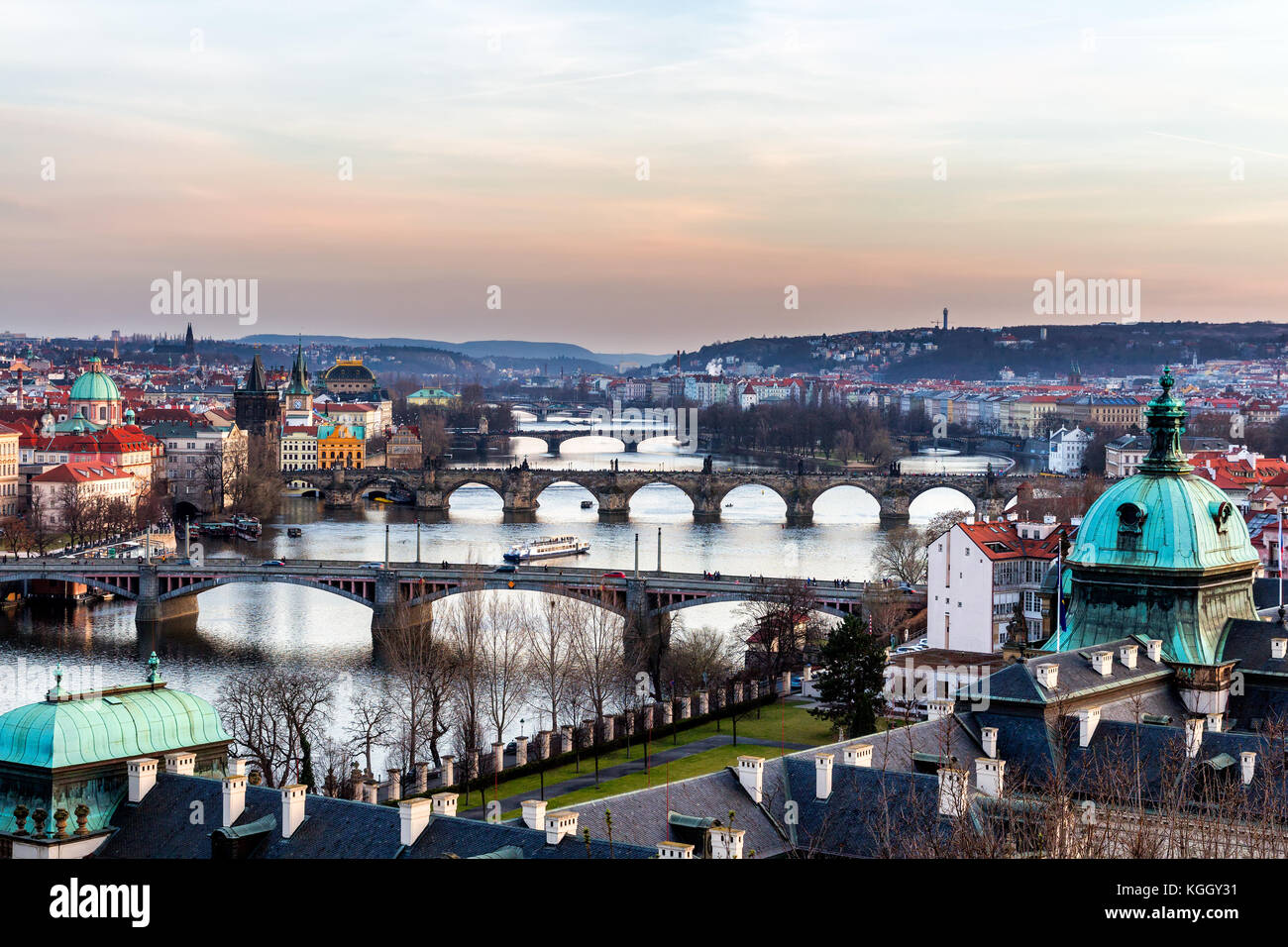 Prague panorama city skyline and Charles Bridge, Prague, Czech Republic ...