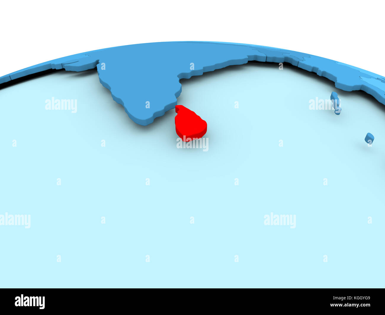Map of Sri Lanka in red on blue political globe. 3D illustration Stock ...