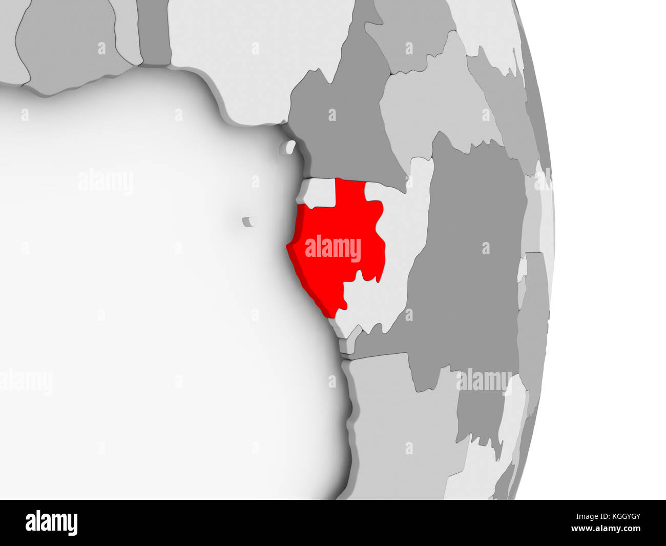 Gabon highlighted in red on grey political globe. 3D illustration Stock ...
