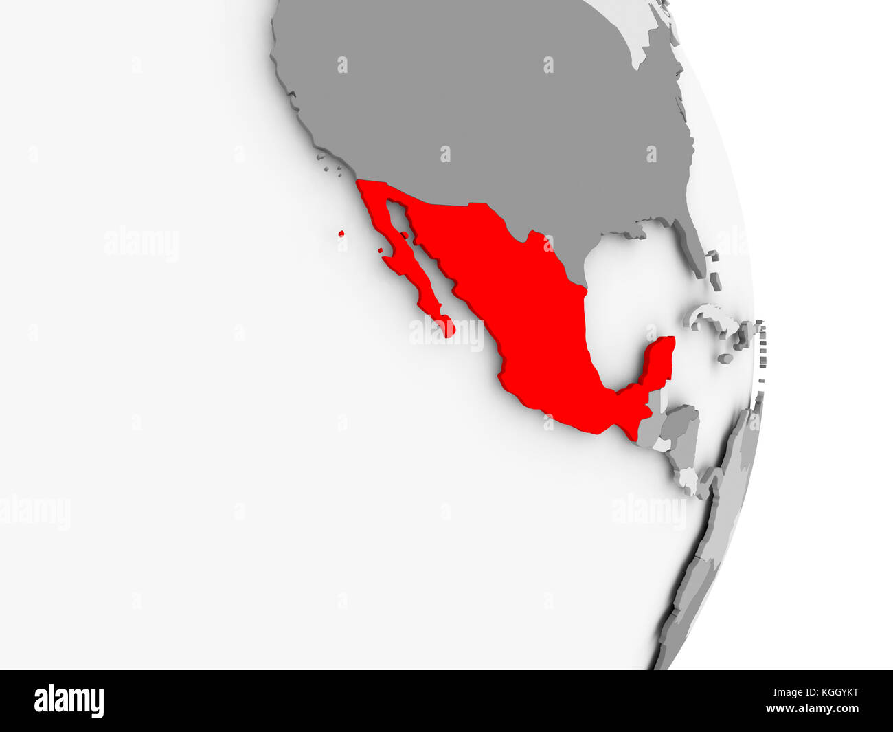 Mexico highlighted in red on grey political globe. 3D illustration ...