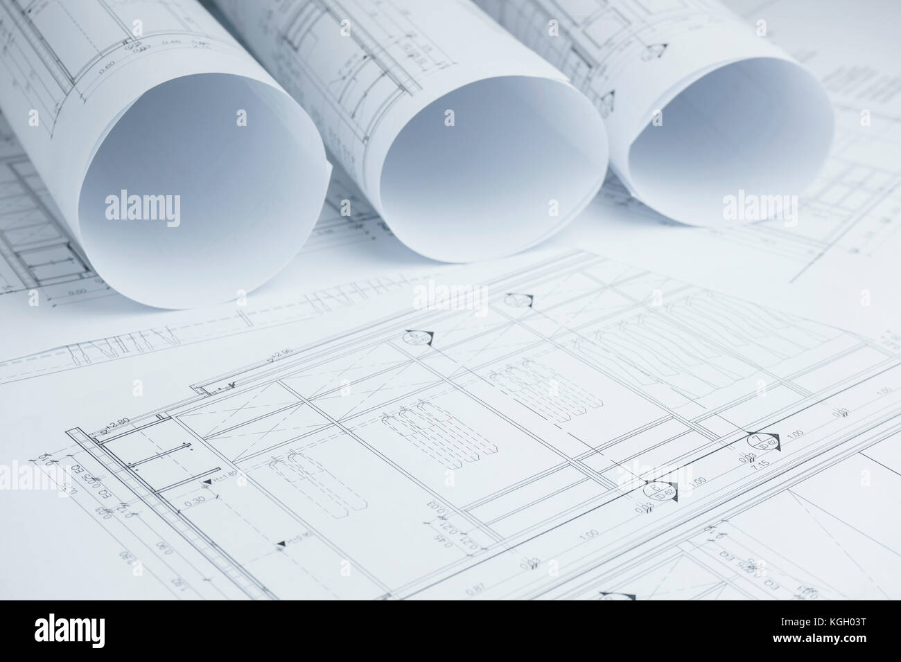 architectural drawing paper rolls of a dwelling for construction Stock ...