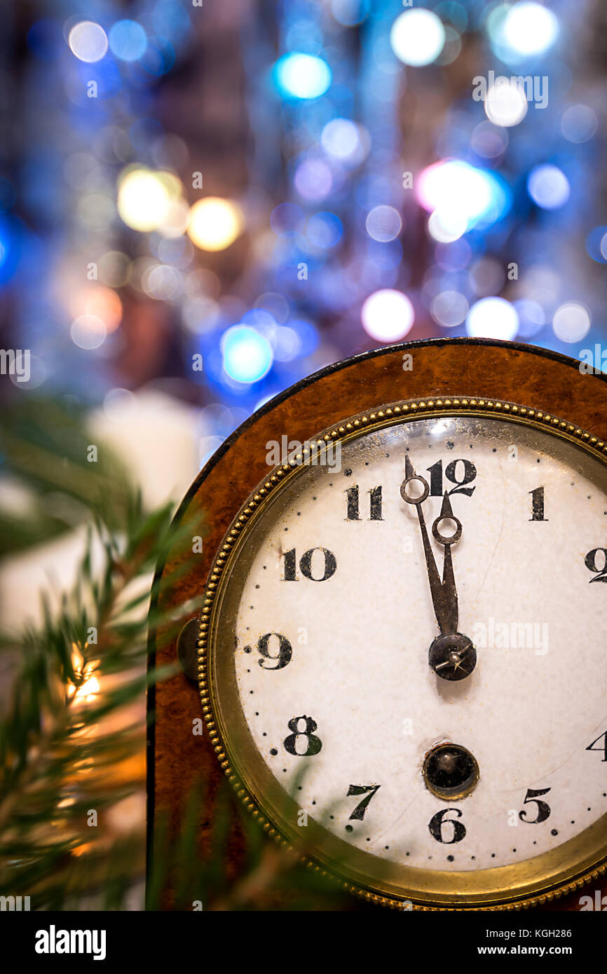 Christmas clock with festive decoration. Happy new year concept Stock ...