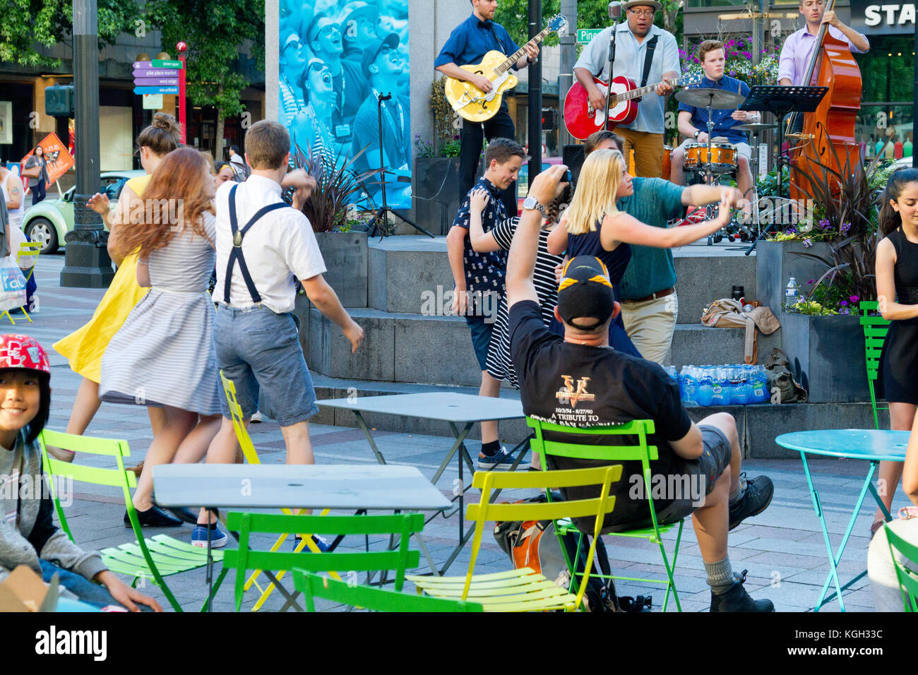 Young people jitterbugging at an outdoor dance exhibition in Seattle ...
