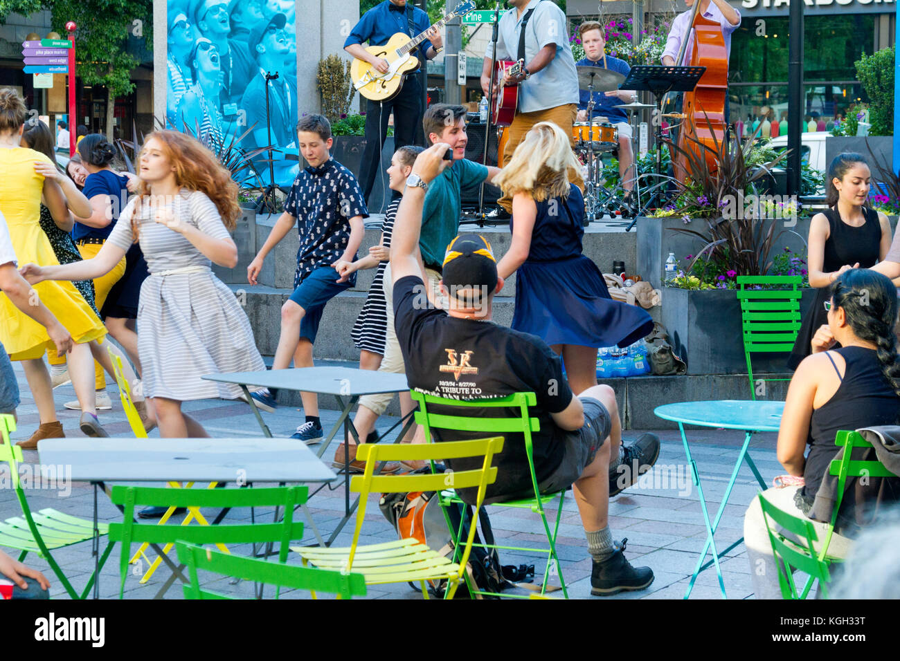 Young people jitterbugging at an outdoor dance exhibition in Seattle ...