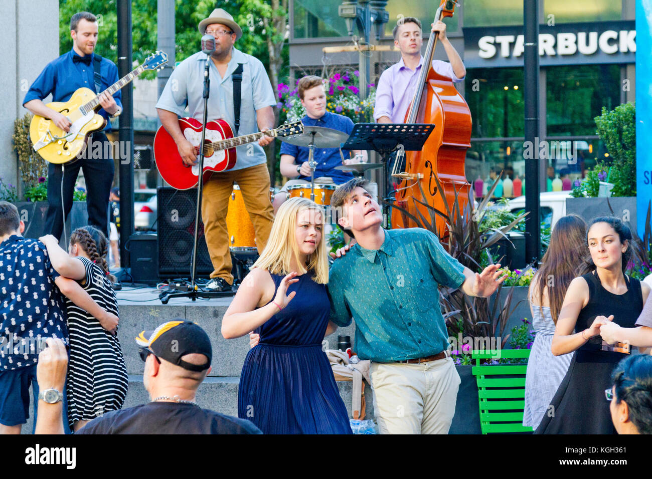 Young people jitterbugging at an outdoor dance exhibition in Seattle ...