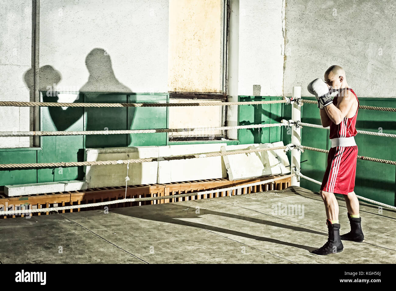 portrait of male boxer standing in the ring Stock Photo - Alamy