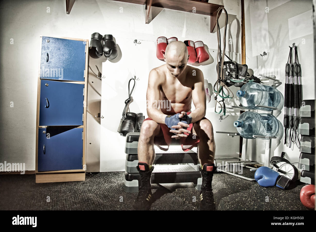 portrait of male boxer standing in the ring Stock Photo - Alamy